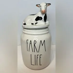 Rae Dunn | Kitchen | Rae Dunn Farm Life Cow Topper Ceramic Canister New ...